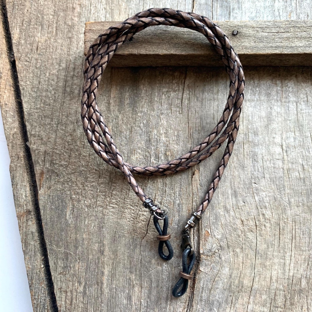 Mens Braided Leather Eyeglass Chain: Rustic Gray Sunglasses Strap - Etsy
