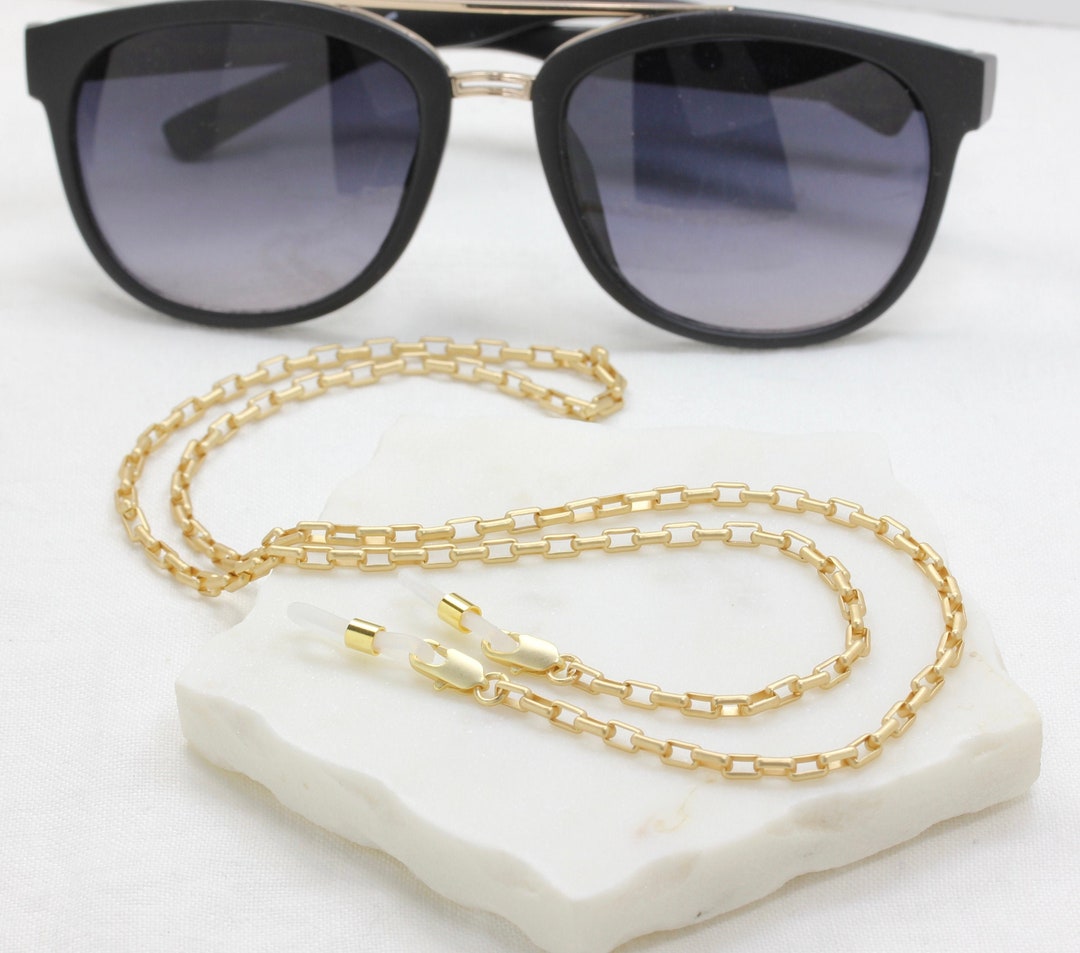 Matte Gold Eyeglass Chain for Women, Gold Rectangle Link Sunglasses ...