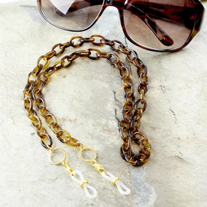 Tortoise Shell Gold Eyeglass Chain, Tortoise Sunglasses Holder, Tortoise Shell Eyewear Chain ...