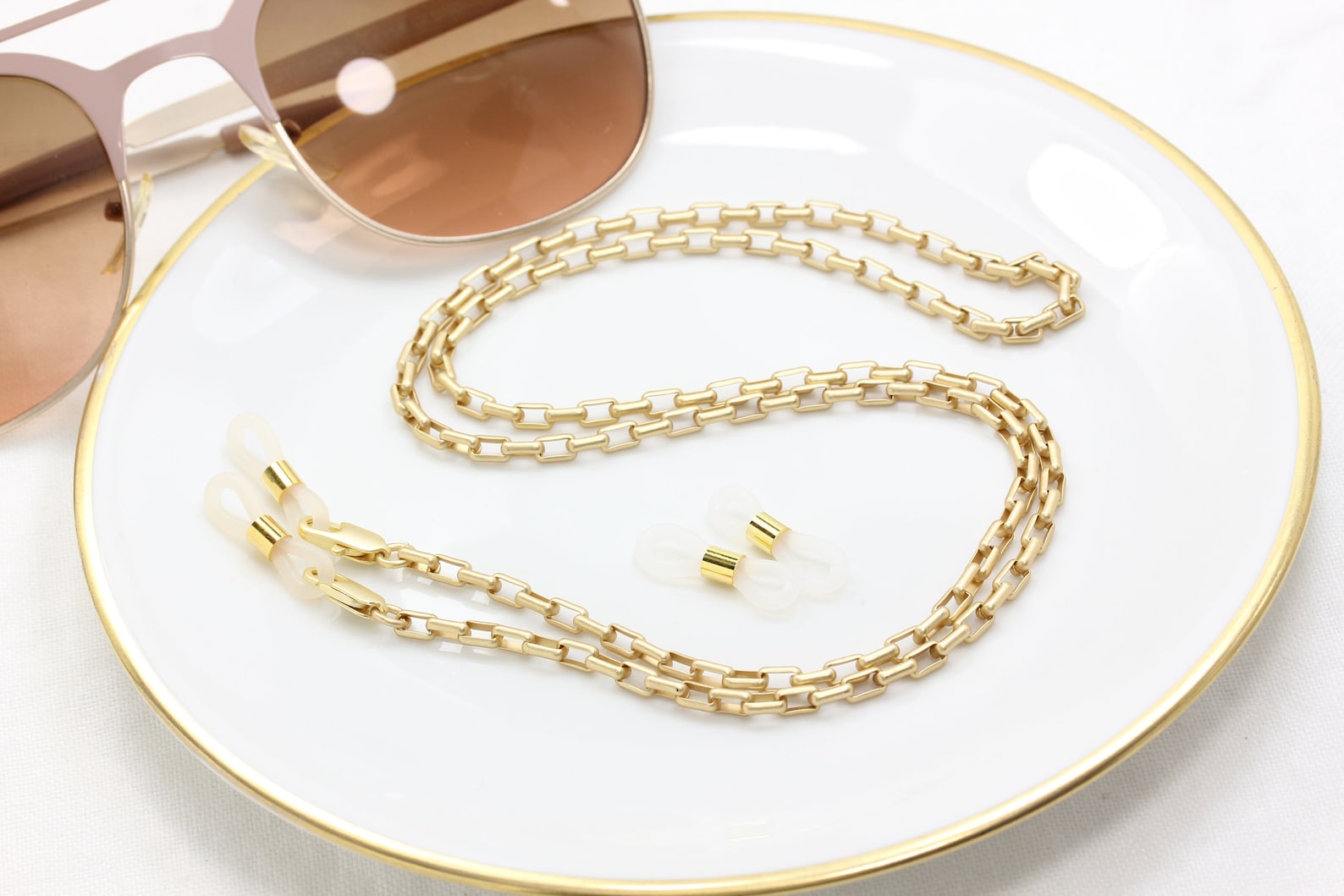 Matte Gold Eyeglass Chain for Women Gold Rectangle Link | Etsy