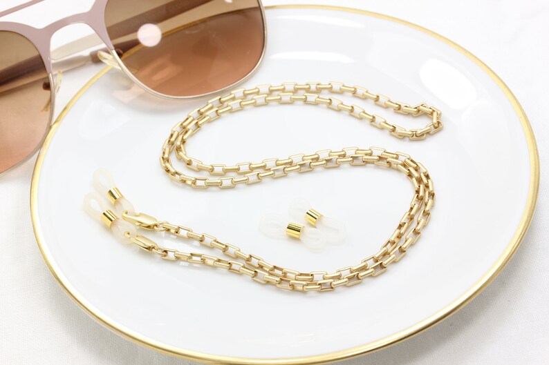 Matte Gold Eyeglass Chain for Women Gold Rectangle Link | Etsy