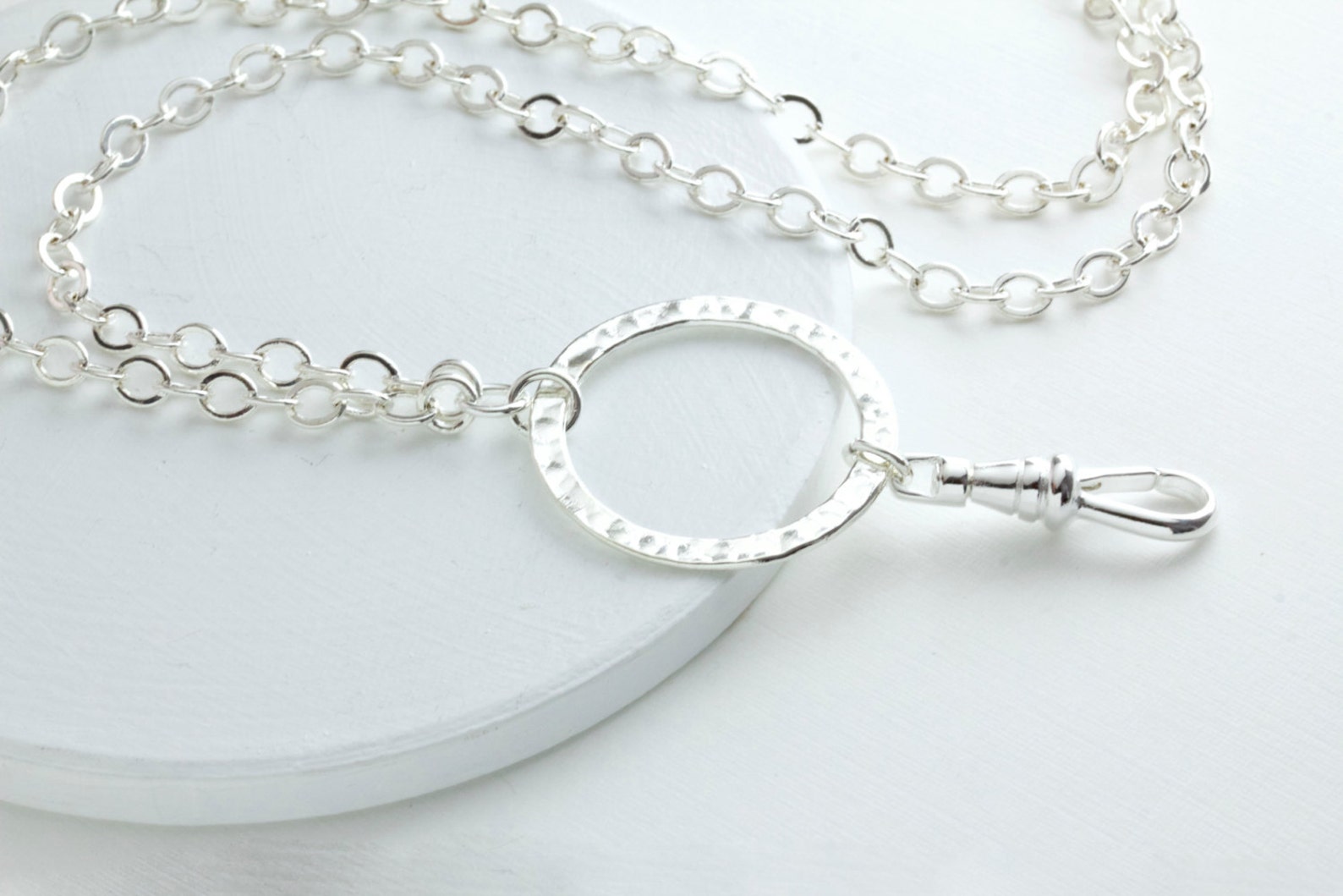 Hammered Silver ID Badge Lanyard: Chic Minimalist Accessory - Etsy