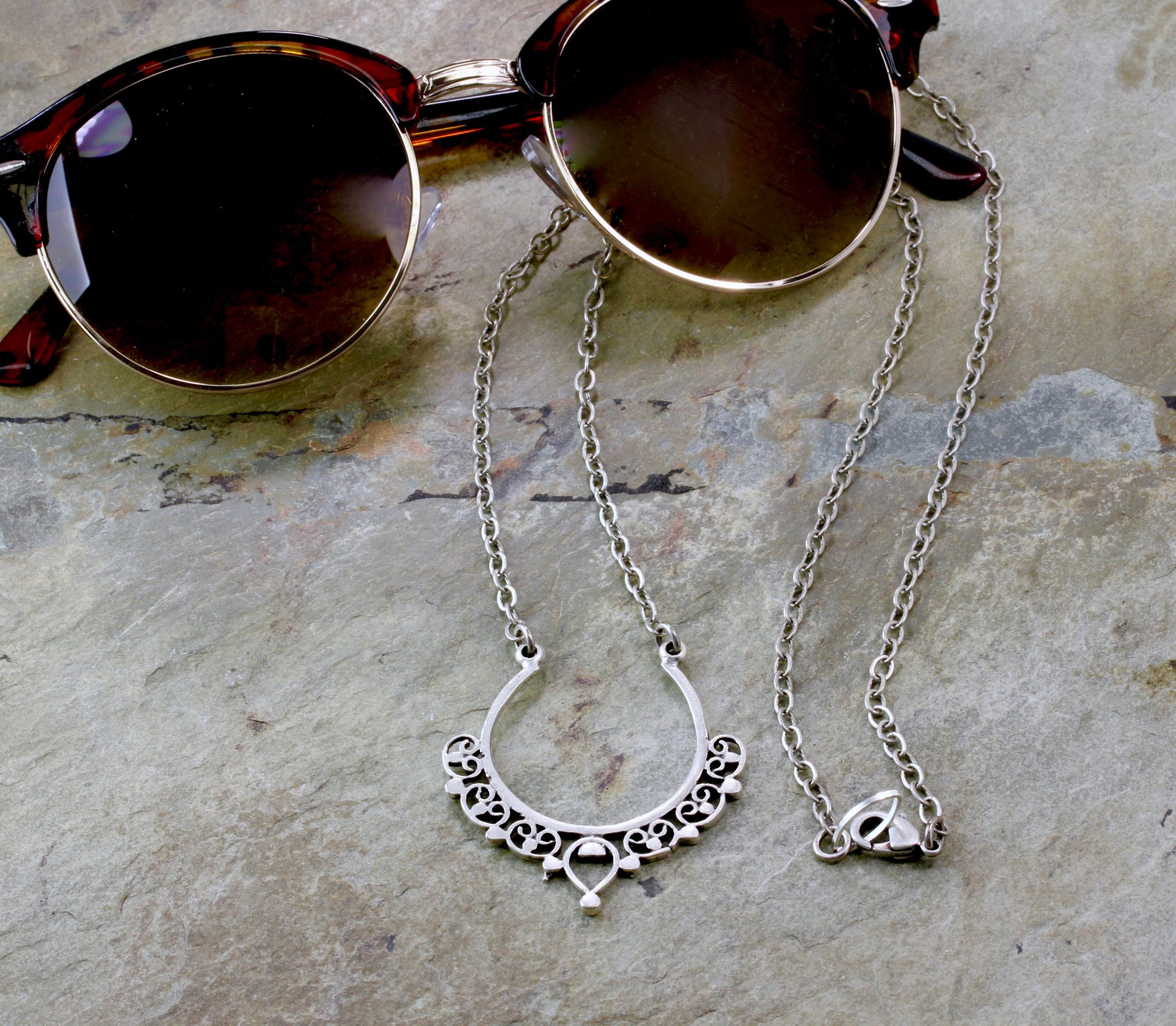 Silver Lace Eyeglass Chain: Antique Silver Boho Sunglasses Holder - Etsy
