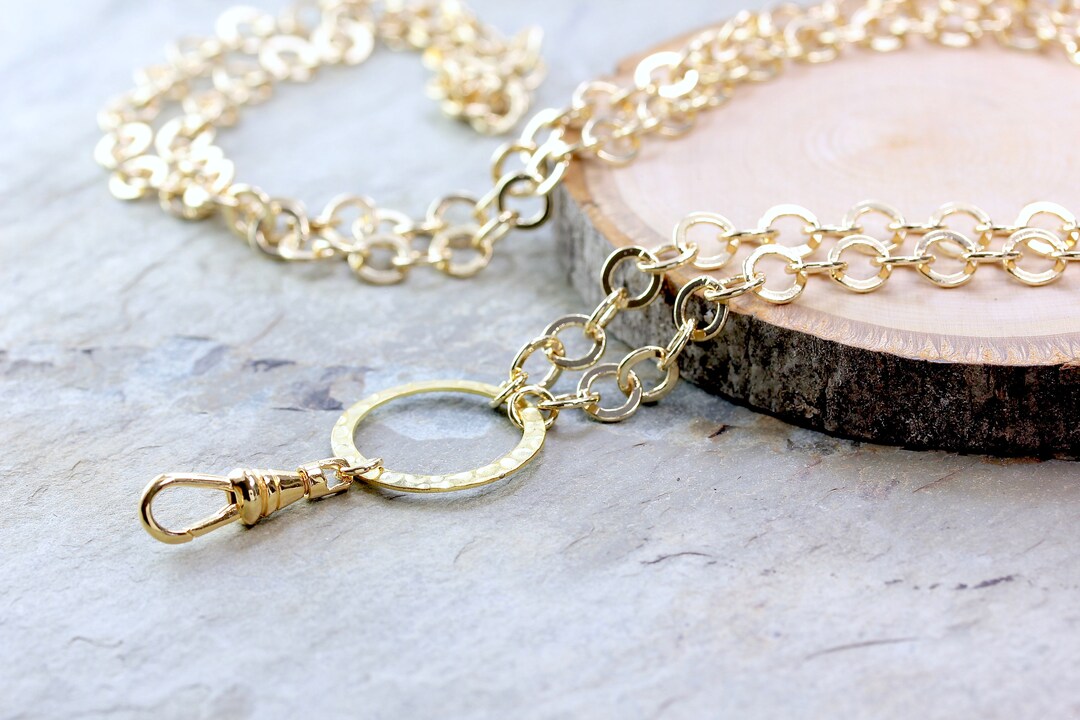 Chunky Upscale Gold ID Badge Lanyard for Women, Modern Circle Chain ID ...