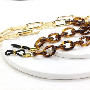 Chunky Tortoise Gold Eyeglass Chain, Tortoise Sunglasses Chain, Retro ...