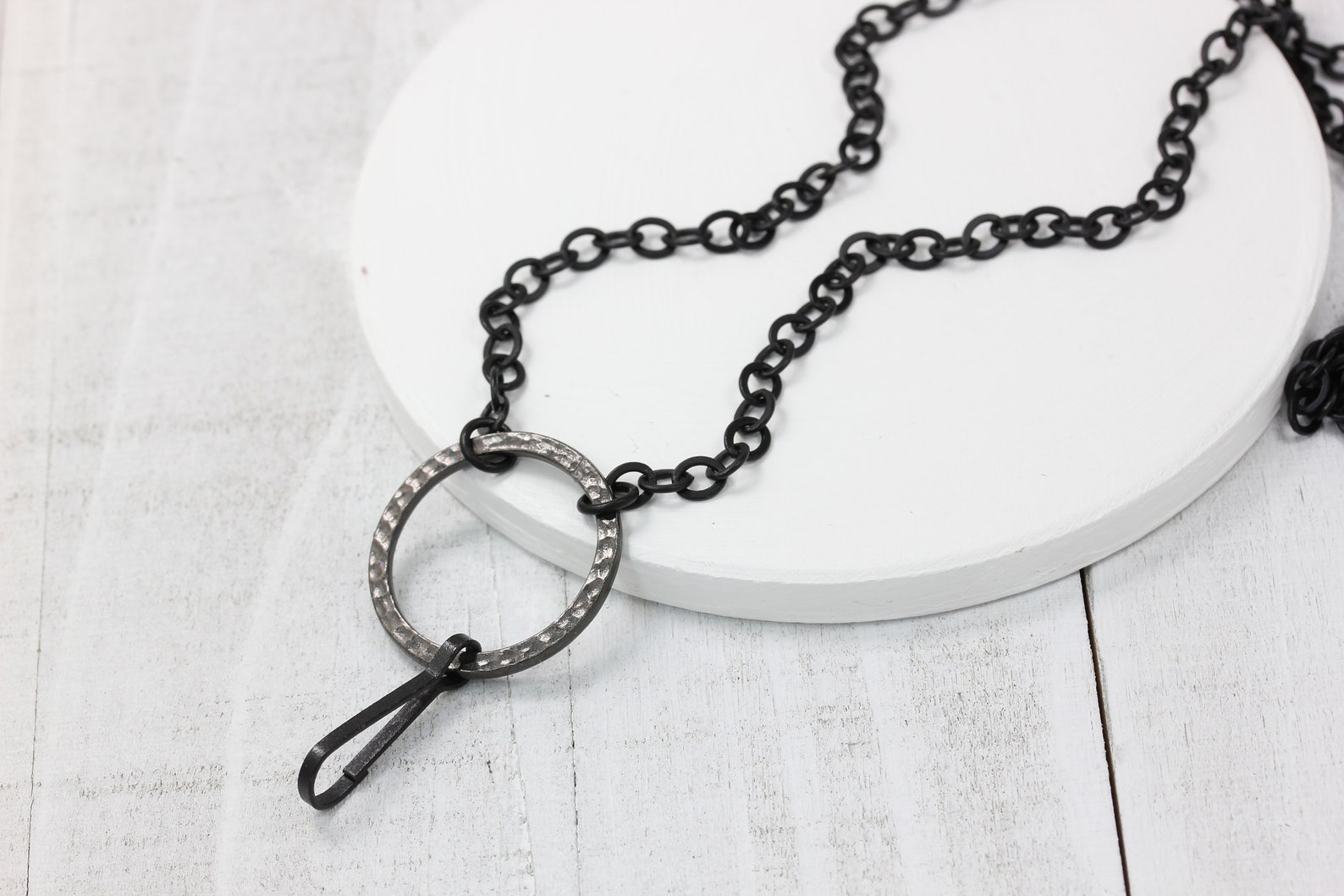 Minimalist Black Chain ID Badge Lanyard, Black ID Badge Holder, Matte ...