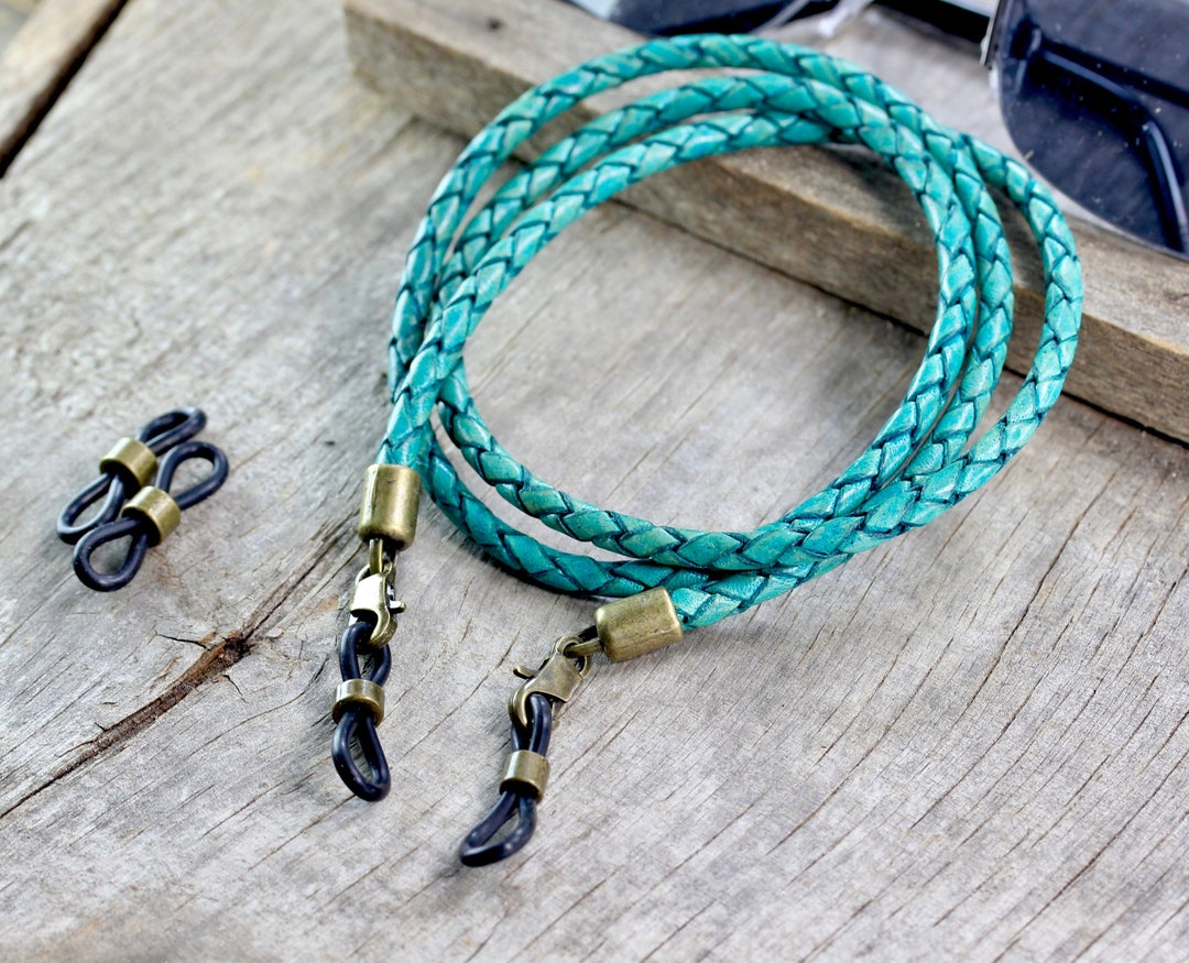 Turquoise Leather Sunglasses Chain for Women, Turquoise Eyeglass Chain ...
