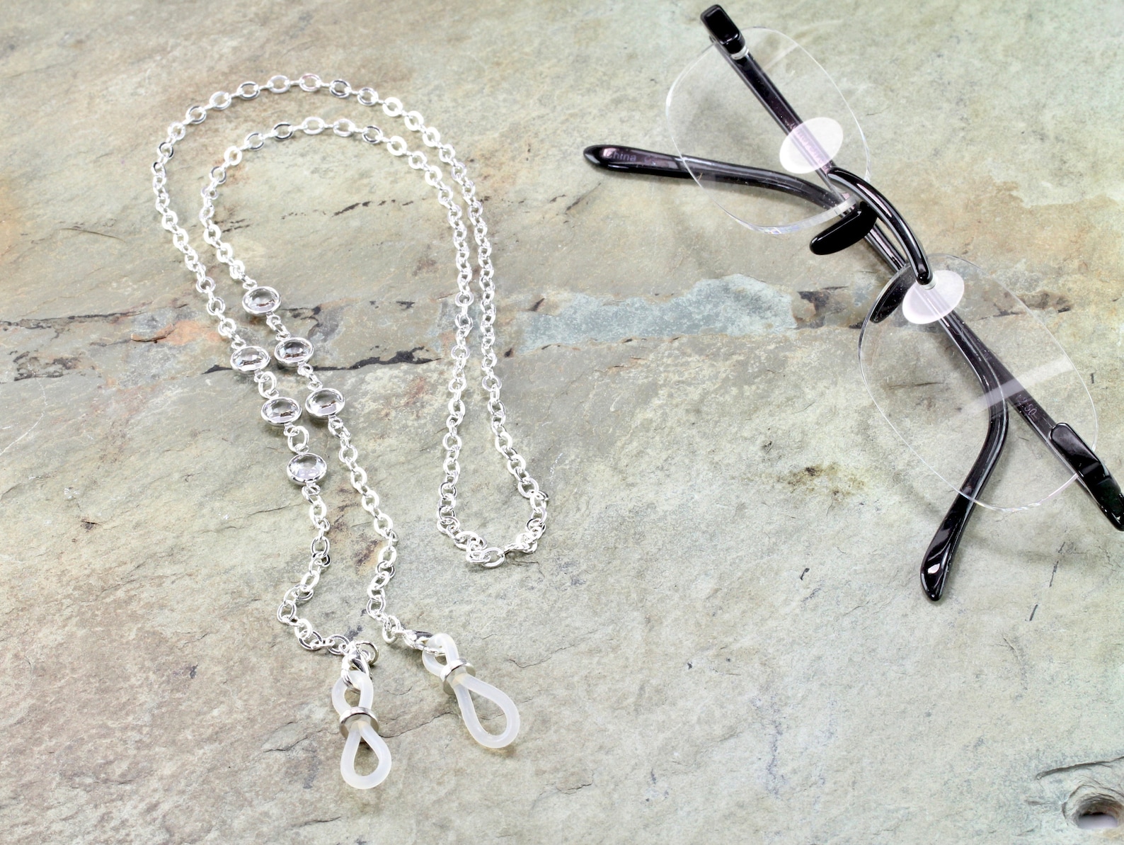 Silver Swarovski Crystal Eyeglass Chain: Minimalist Glasses Necklace - Etsy