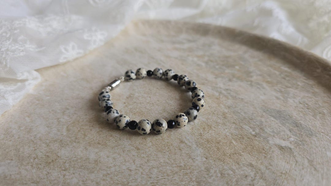 Dalmatian Jasper and Black Obsidian Crystal Bracelet - Etsy