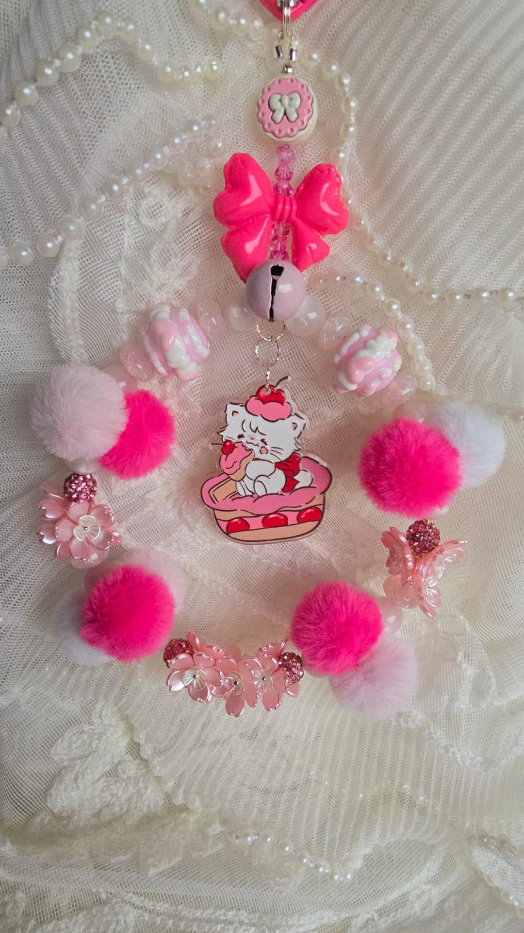 Hot Pink Cat Character Pom Pom Car Hanger - Etsy