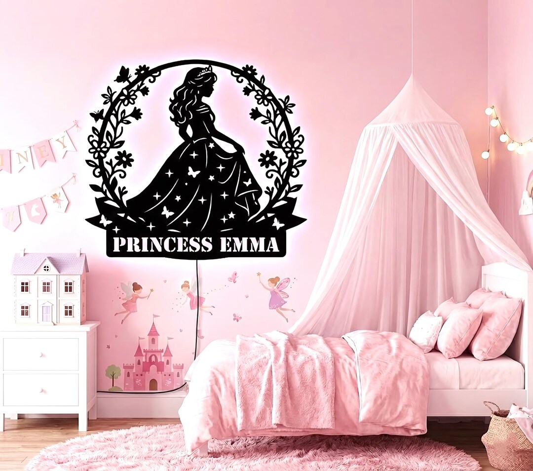 Custom Princess Signage Metal Wall Art With LED Light, Personalized ...