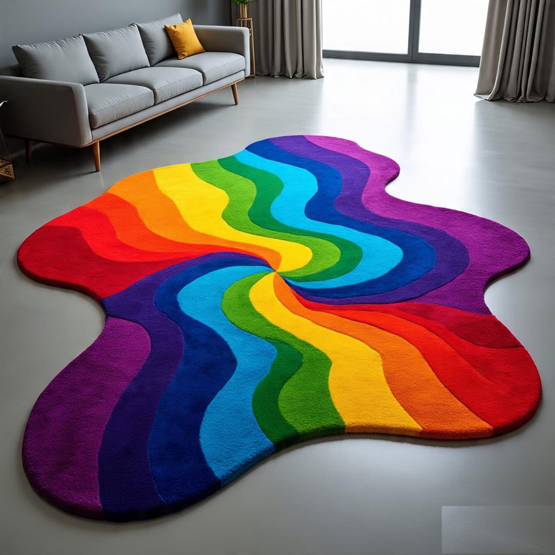 Rainbow Swirl Abstract Rug – Colorful Wavy Statement Piece for Modern ...