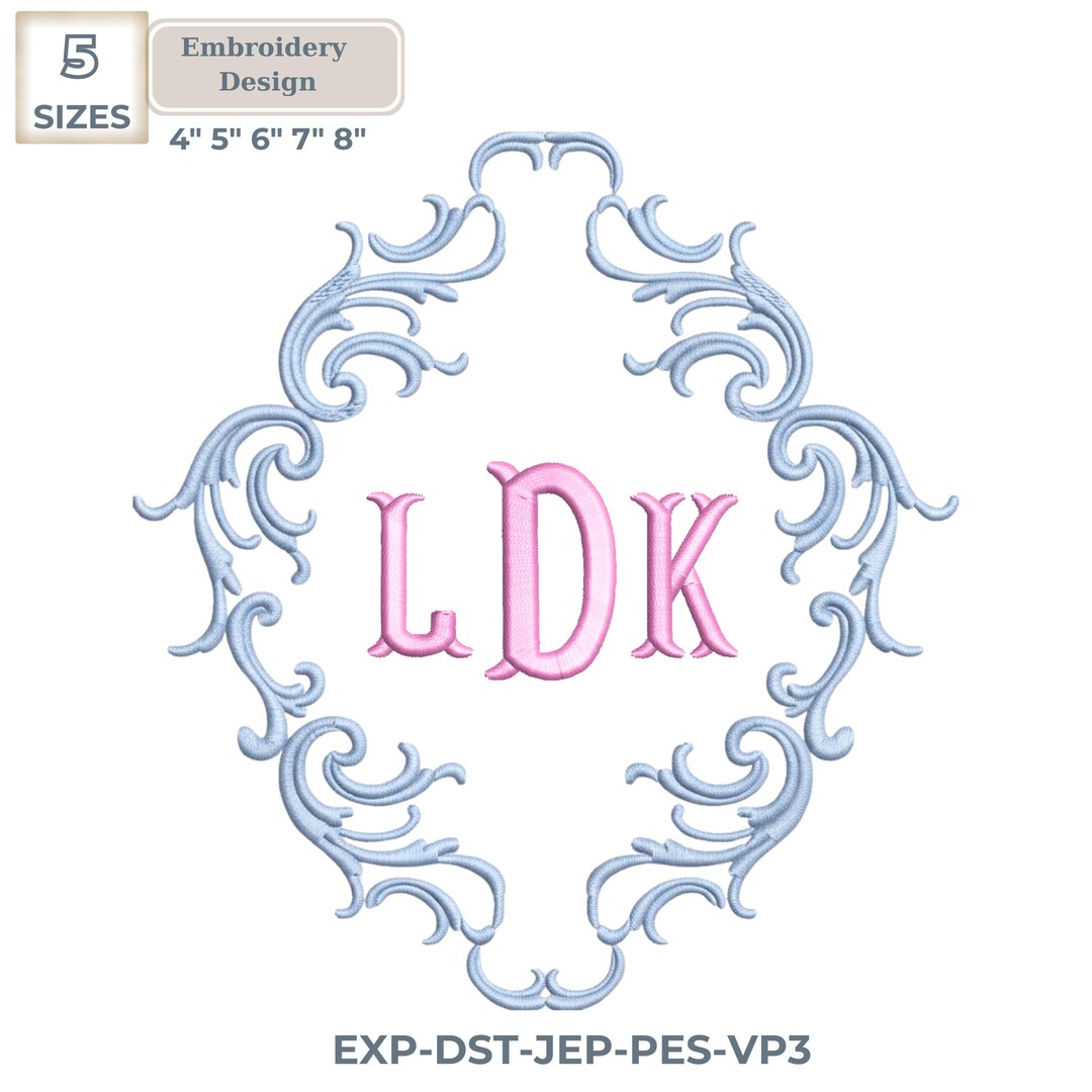 Royal Frame Monogram + Fishtail Alphabet Font Embroidery Design, Crest ...