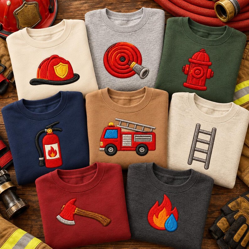 Firefighter Embroidery Bundle, Fire Truck Hose Hydrant Helmet ...