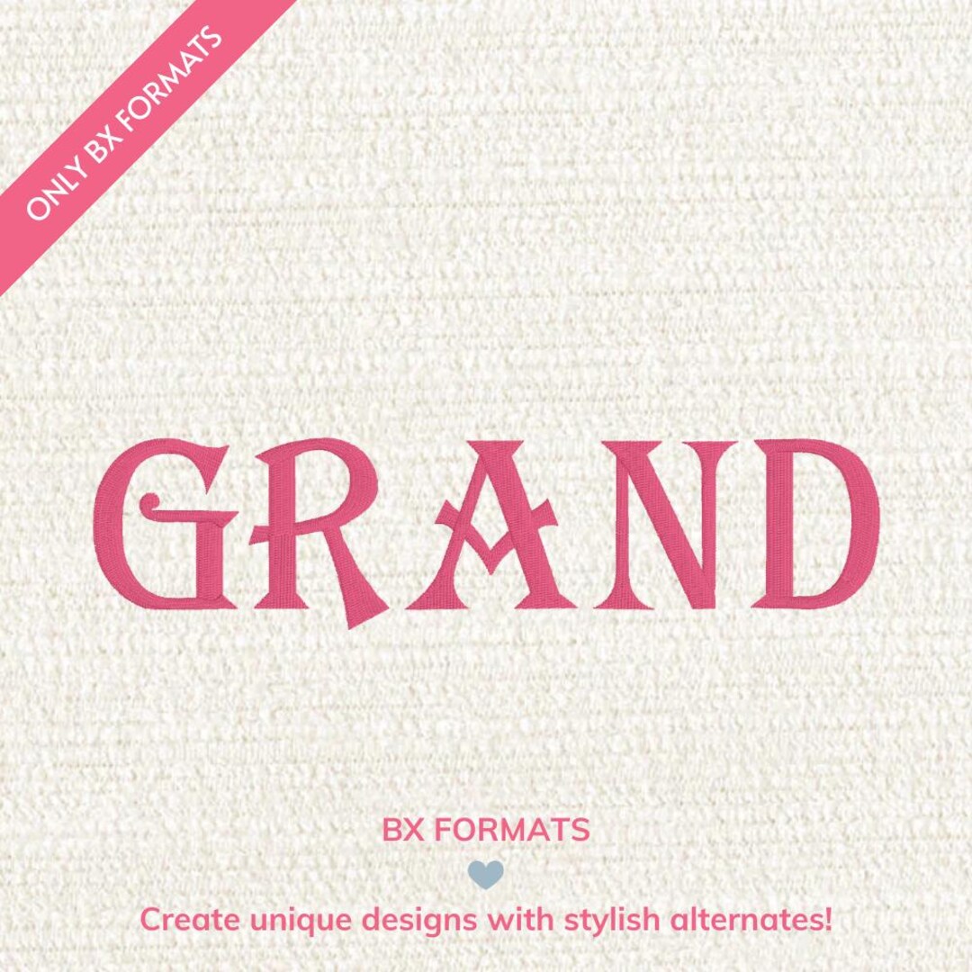 Grand Cursive Embroidery Font; 5 Sizes, Instant Download, Only BX Font ...