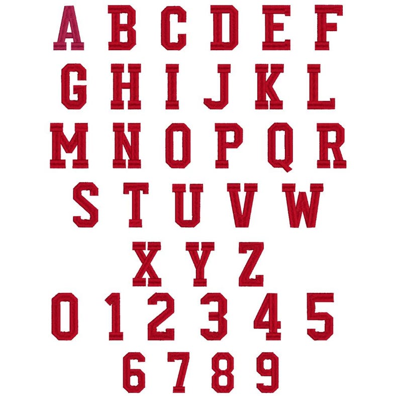Varsity Block Serif Embroidery Font, Athletic Collegiate Alphabet, Bold ...