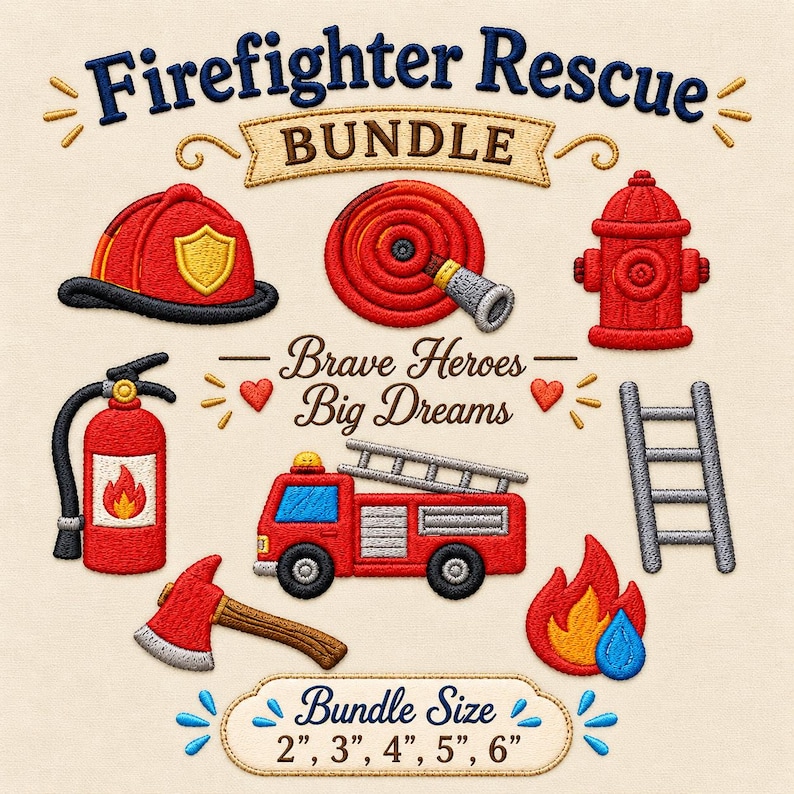 Firefighter Embroidery Bundle, Fire Truck Hose Hydrant Helmet ...