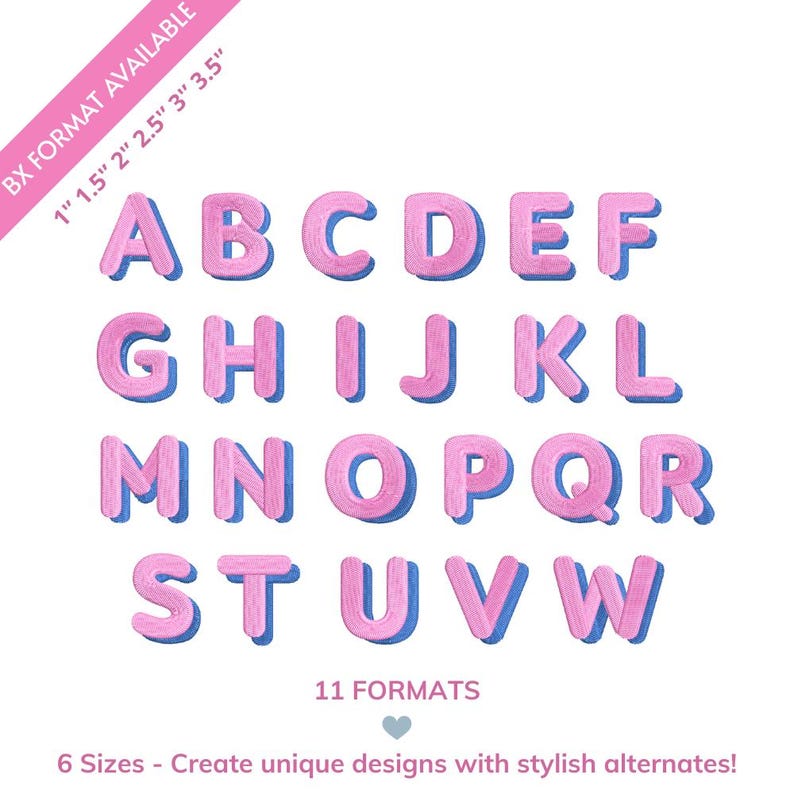 Block Shadow Embroidery Font, 2 Color 3D Drop Shadow Alphabet, Retro ...