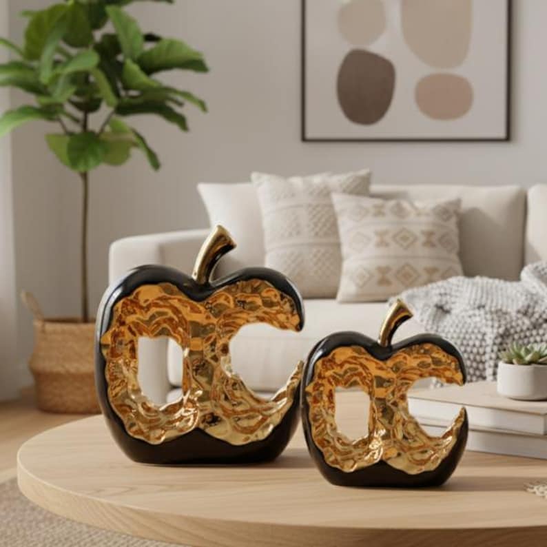 Gold Ceramic Apple Sculpture: Modern Home Decor Ornament - Etsy