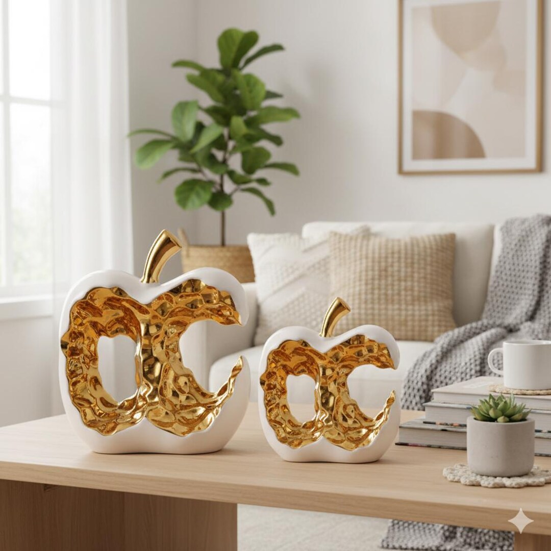 Gold Ceramic Apple Sculpture: Modern Home Decor Ornament - Etsy