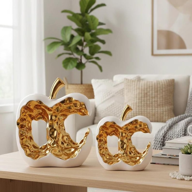 Gold Ceramic Apple Sculpture: Modern Home Decor Ornament - Etsy