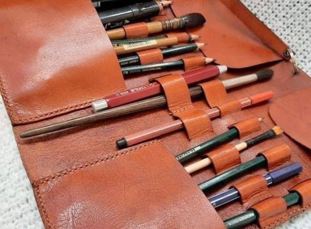 Leather Pencil Case – Handmade Roll up Artist Brush Pouch, Gift for ...
