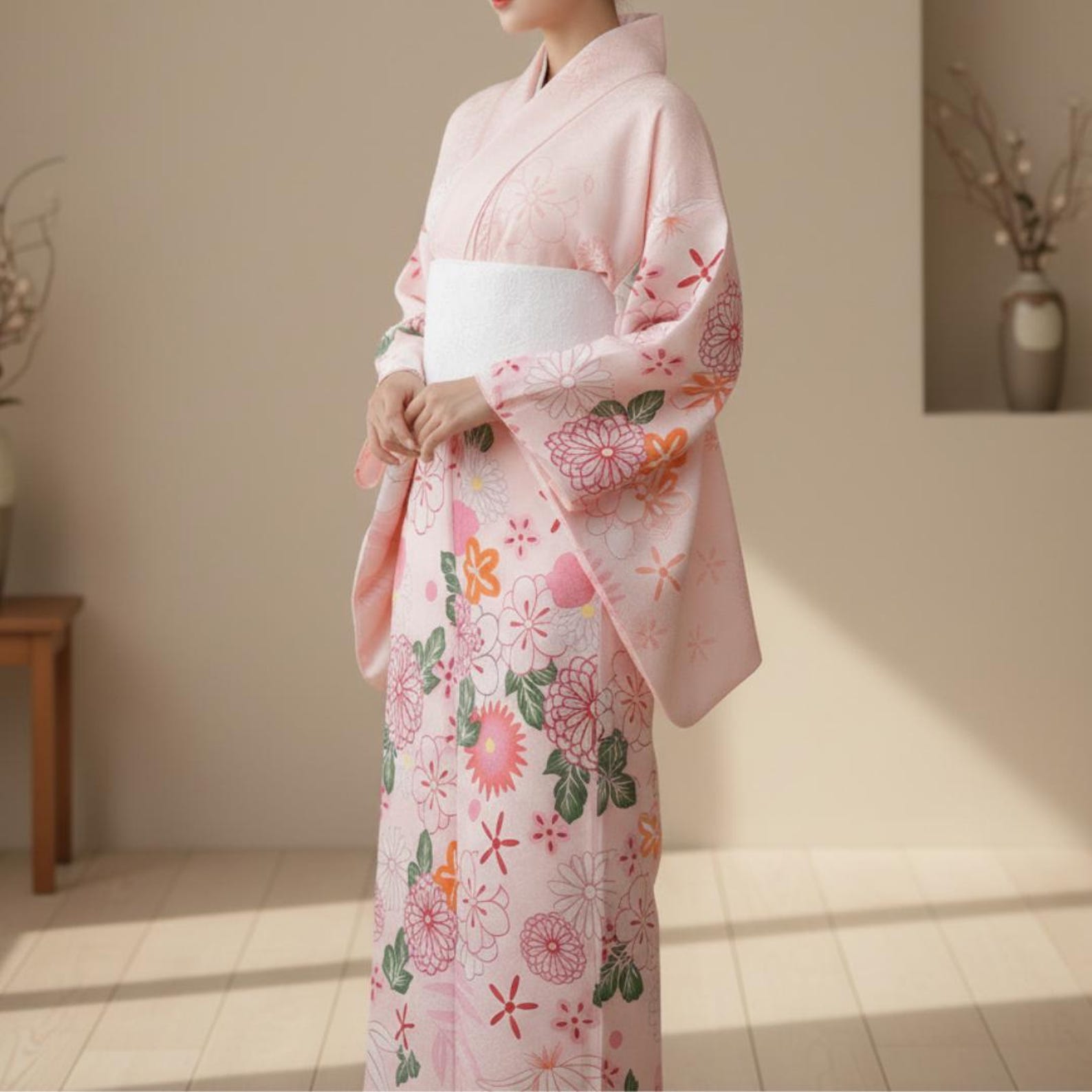 Floral Japanese Kimono Robe: Silky Polyester Yukata Loungewear - Etsy