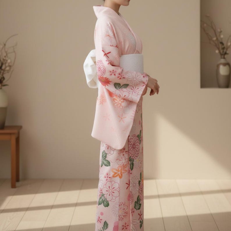 Floral Japanese Kimono Robe: Silky Polyester Yukata Loungewear - Etsy