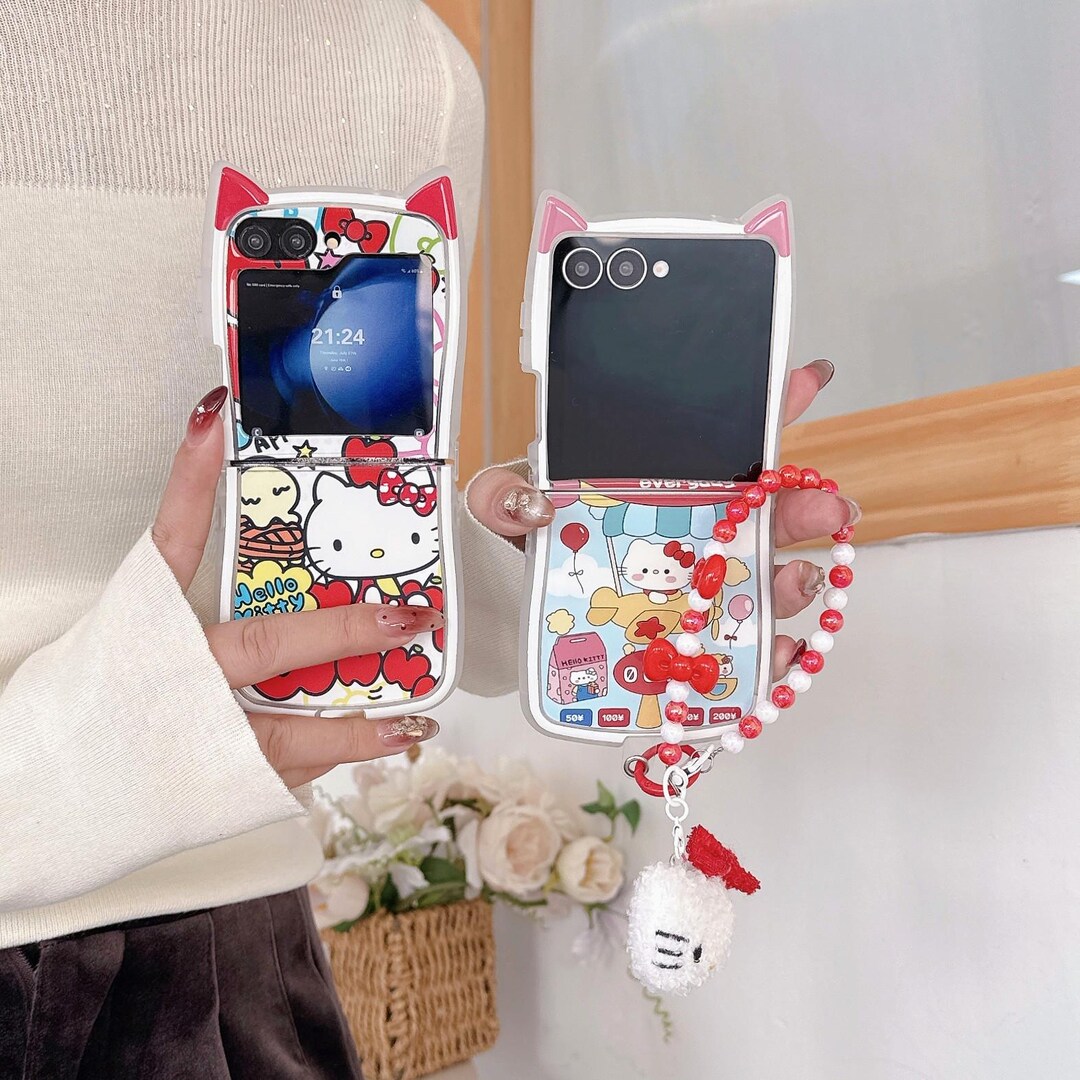 Hot Air Balloon Hello Kitty Cat Ear Phone Case With Strap for Samsung Z ...