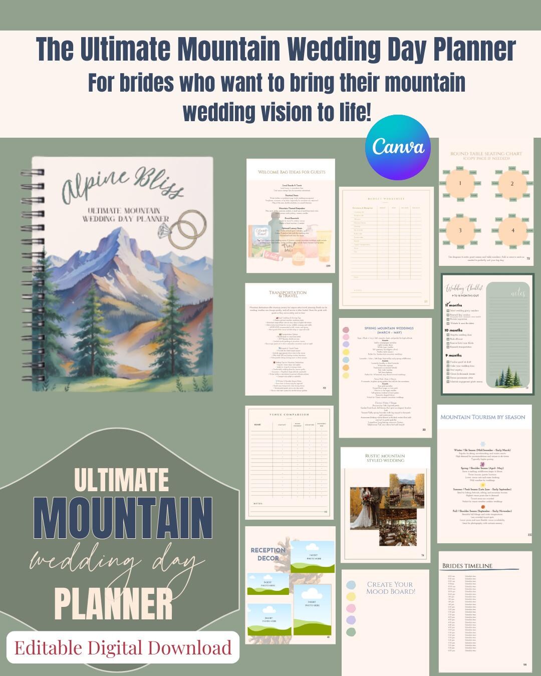 Mountain Wedding Planner | Editable Canva Template (digital Download ...