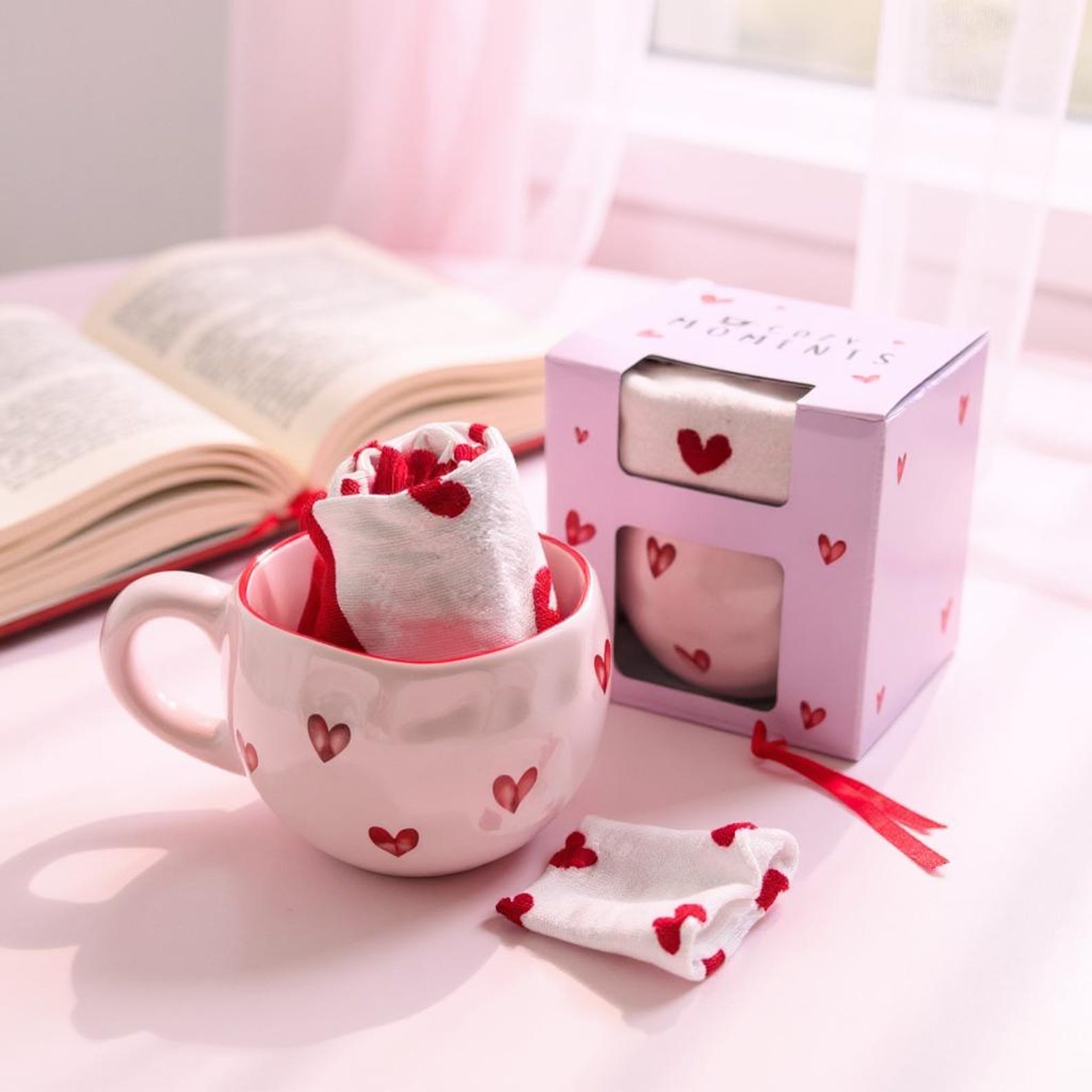 Mug & Socks Gift Set, Pink Heart Design 2pcs Christmas Gifts - Etsy