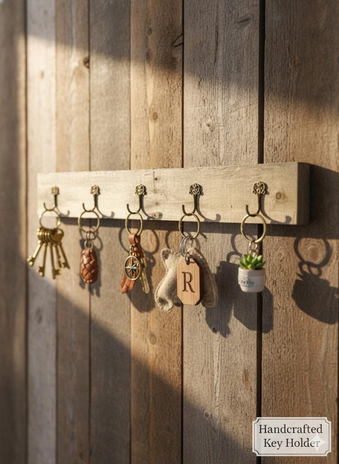 Rustic Wooden Key Holder – Farmhouse Entryway Organizer With Antique ...