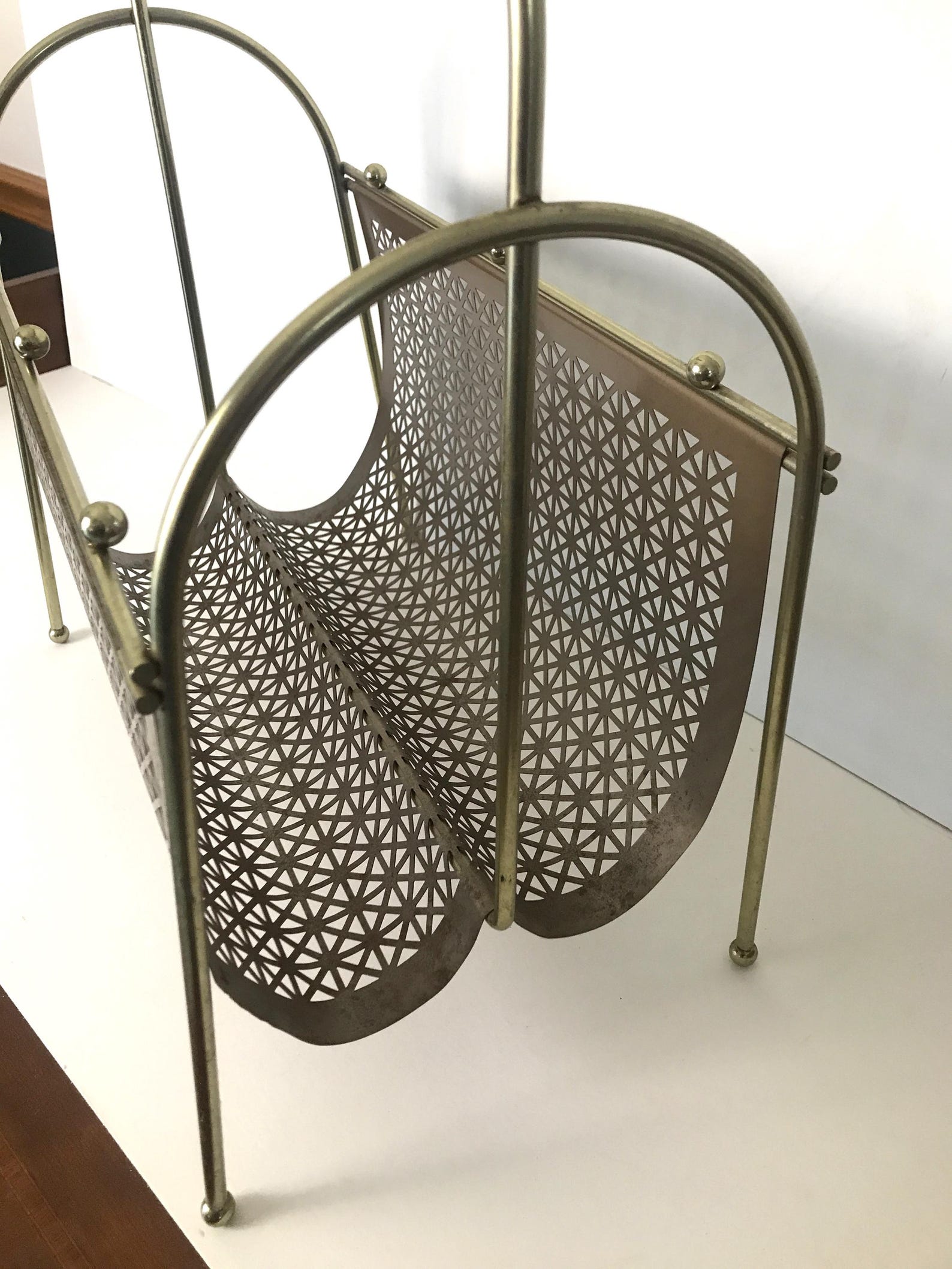 Vintage MCM Magazine Rack Brass Metal With Teak Handle - Etsy