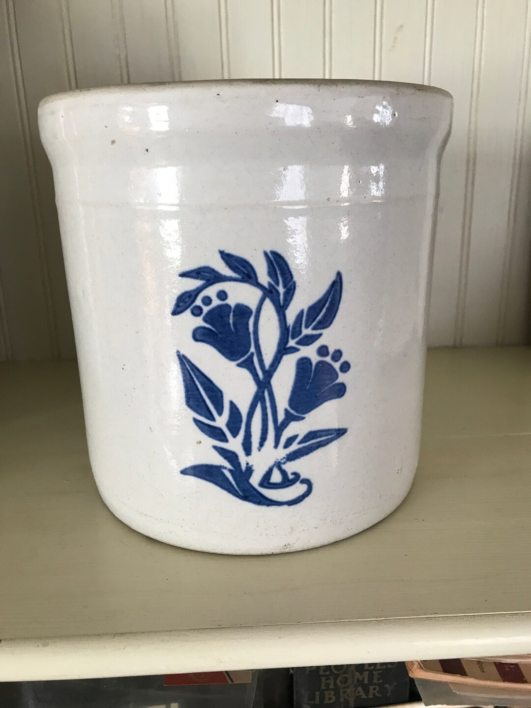 Western Stoneware Crock With Blue Floral Design, 7 1/2 Inches Tall ...