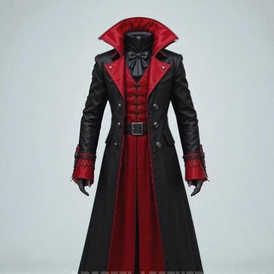 Men’s Gothic Faux Leather Vampire Coat | Black & Red Long Jacket ...