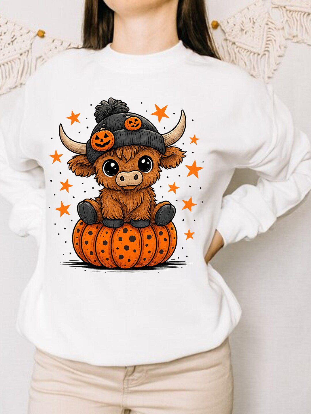 Retro Halloween Highland Cow PNG – Moo I Mean Boo | Funny Pumpkin ...