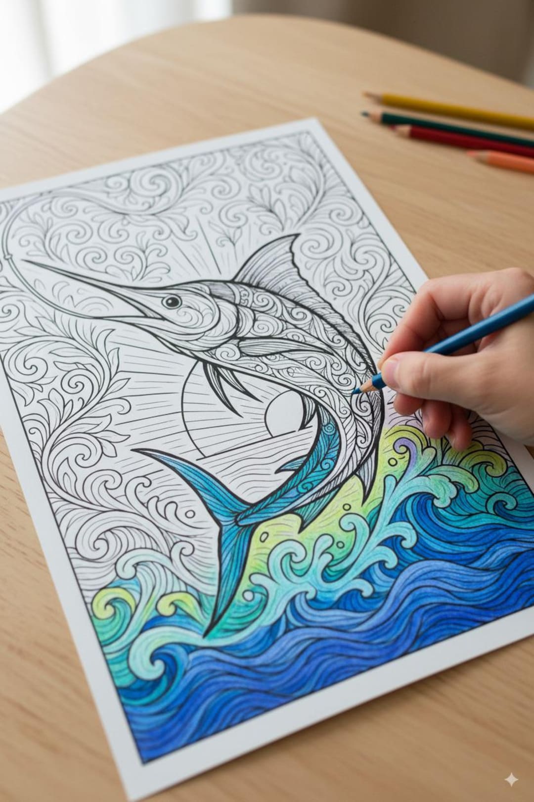 Marlin Sunset Coloring Page: Tropical Reef Art (digital Download) - Etsy