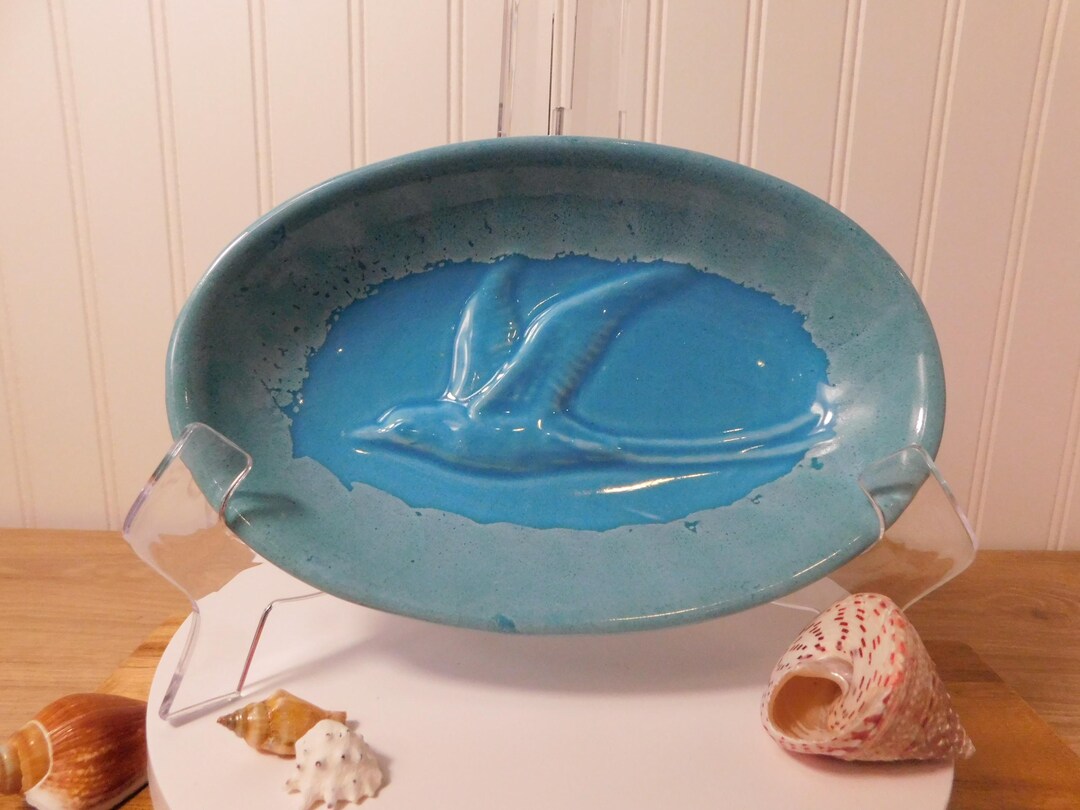 Bermuda Pottery Plate: Oval Blue Turquoise Swallow Dish - Etsy