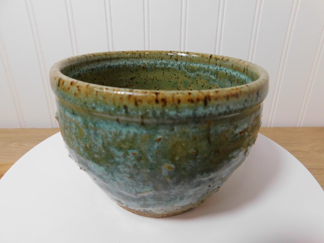 Vintage Studio Pottery Bowl, Moss Green Speckled Textured Ceramic ...