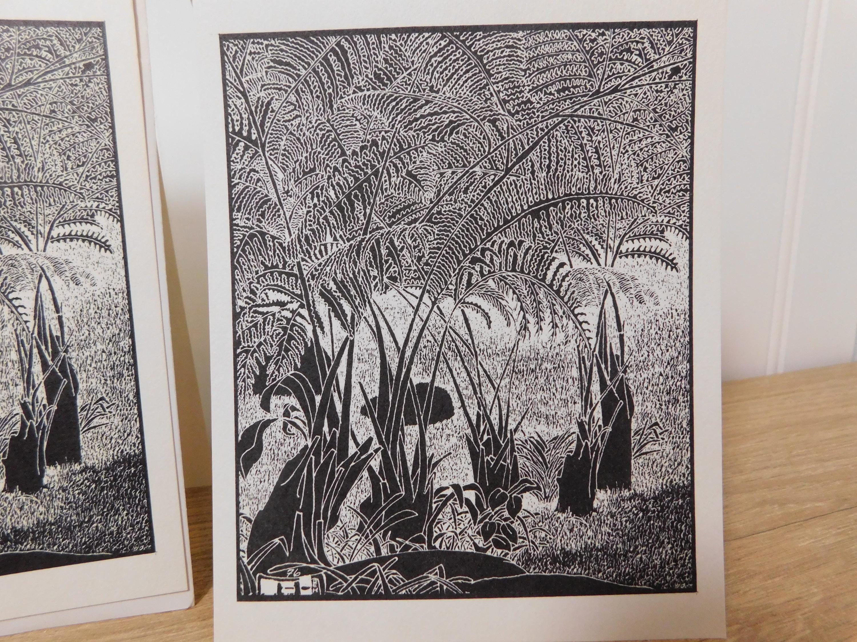 Vintage Hawaiian Greeting Cards: 1970s Hapu Fern & Volcano Art - Set of ...