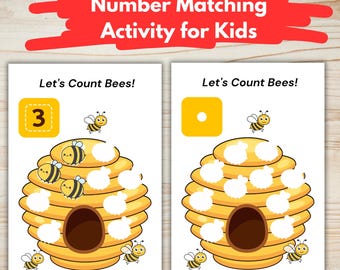 Number Matching Activity for Kids | Bee Counting Printable Game ...