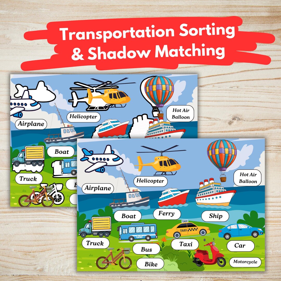 Transportation Sorting & Shadow Matching Activity | Land Air Water ...