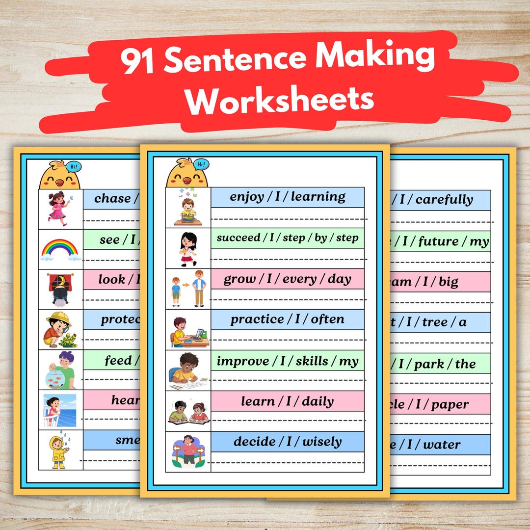 91 Sentences Worksheets, Printable Sentence Building Writing Practice ...