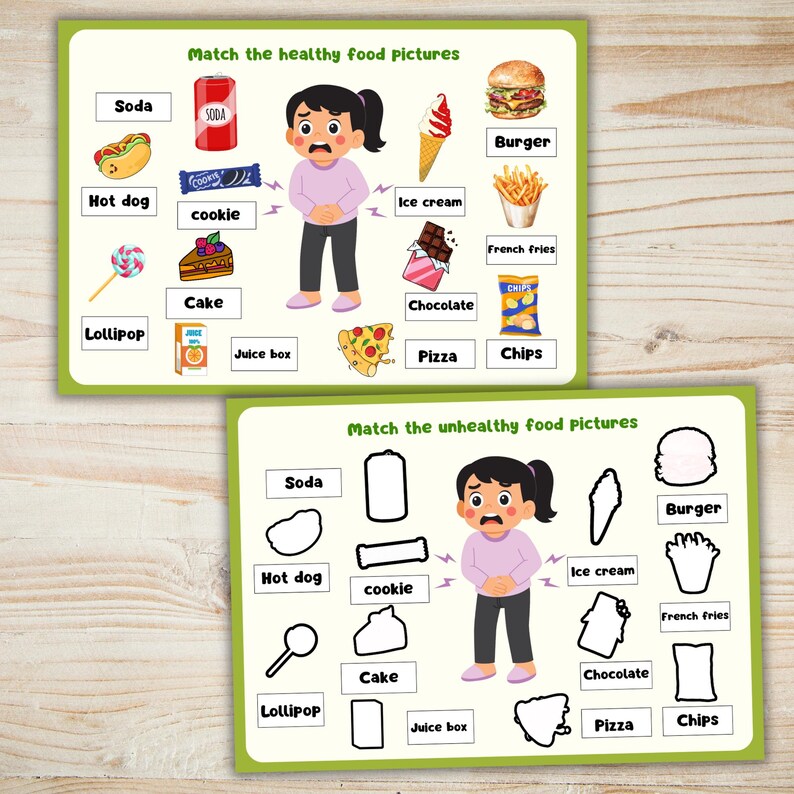 Healthy Vs Unhealthy Food Matching Activity for Kids – Cut and Paste ...