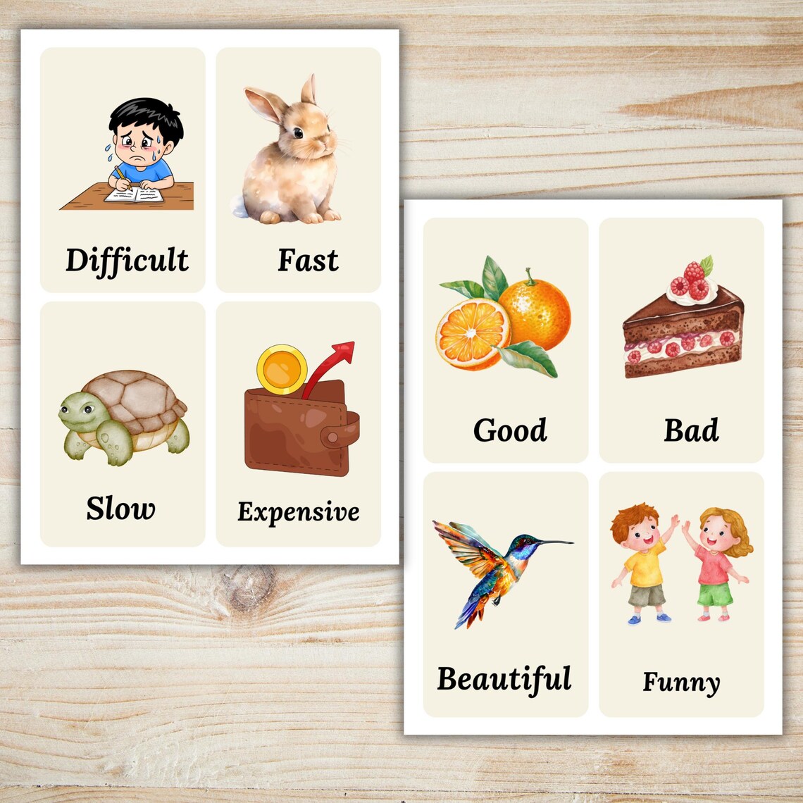 Adjectives Flashcards for Kids — 44 Printable Cards - Etsy
