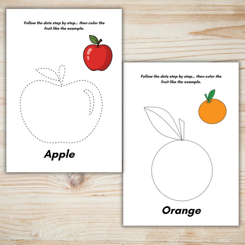 18 Fruit Dot-to-dot & Coloring Pages for Kids | Printable Tracing ...