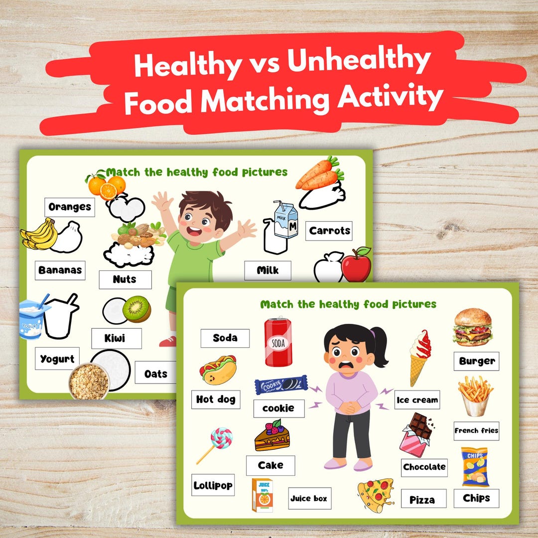 Healthy Vs Unhealthy Food Matching Activity for Kids – Cut and Paste ...