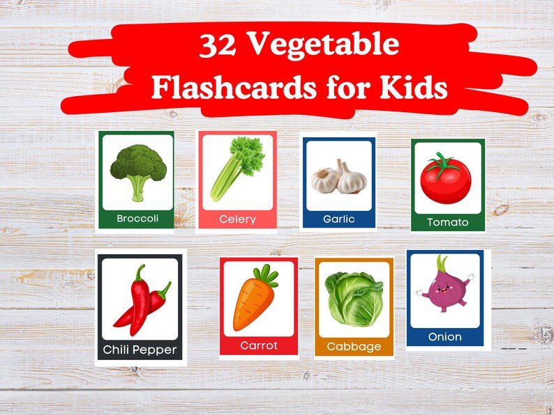 32 Vegetables Flashcards for Kids – Montessori Cards With Real Pictures ...