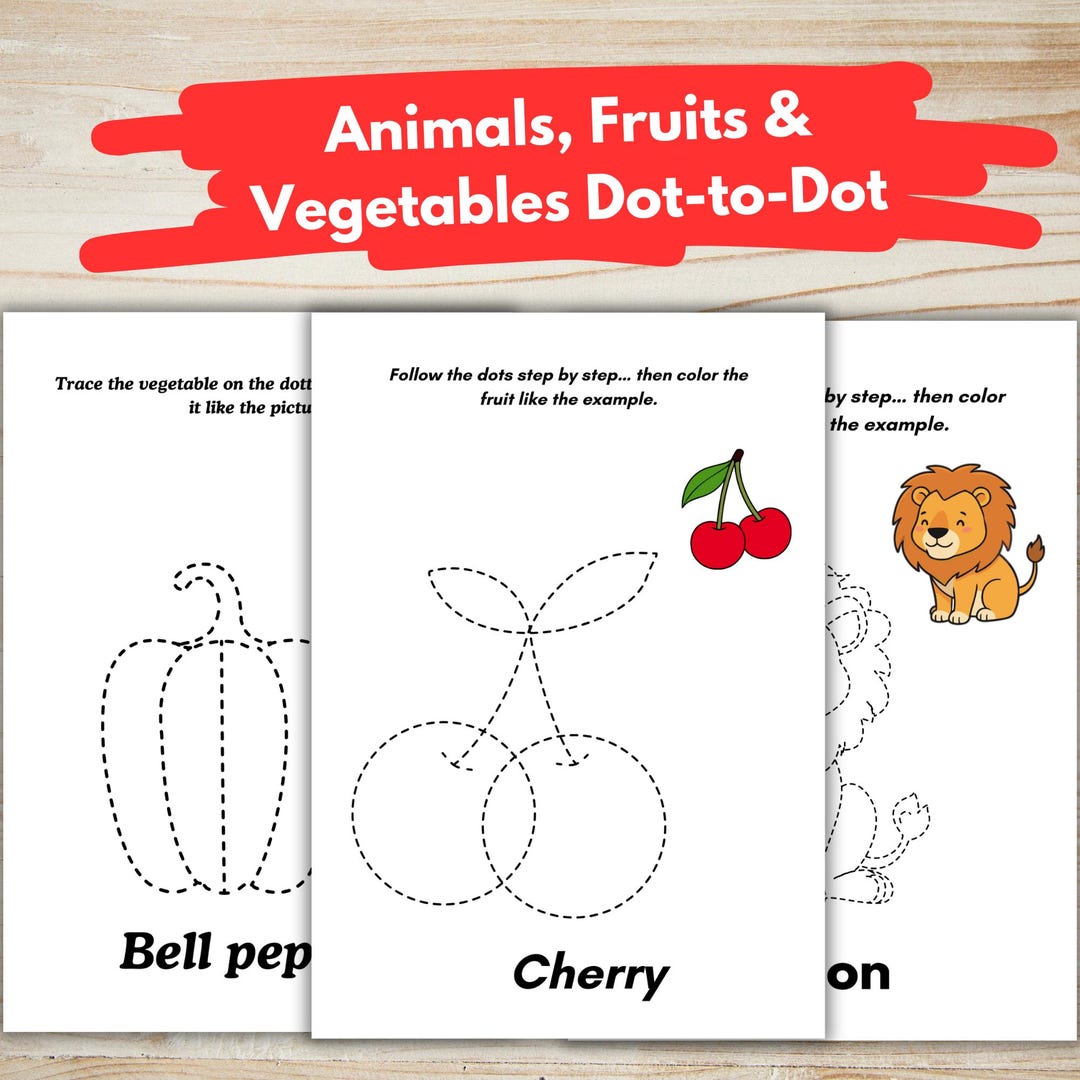Animals, Fruits, Vegetables Dot-to-dot & Coloring Activity Book Bundle ...