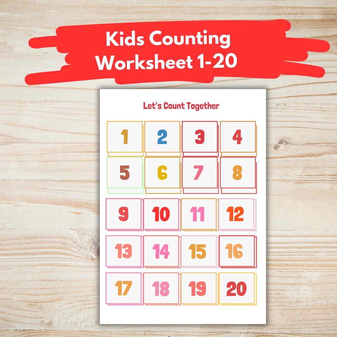 Kids Counting Worksheet 1-20 | Digital Download | Printable Toddler ...